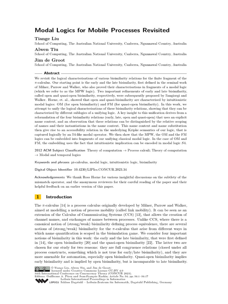 Modal Logics For Mobile Processes Revisited | PDF | Modal Logic | Logic