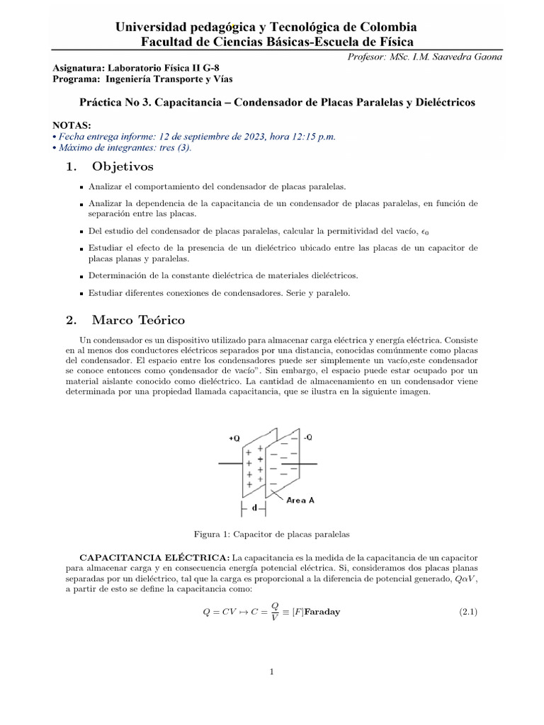 Practica No 3 - Fisica II - Capacitancia-Condensador de Placas Paralelas y Dieléctricos | PDF ...