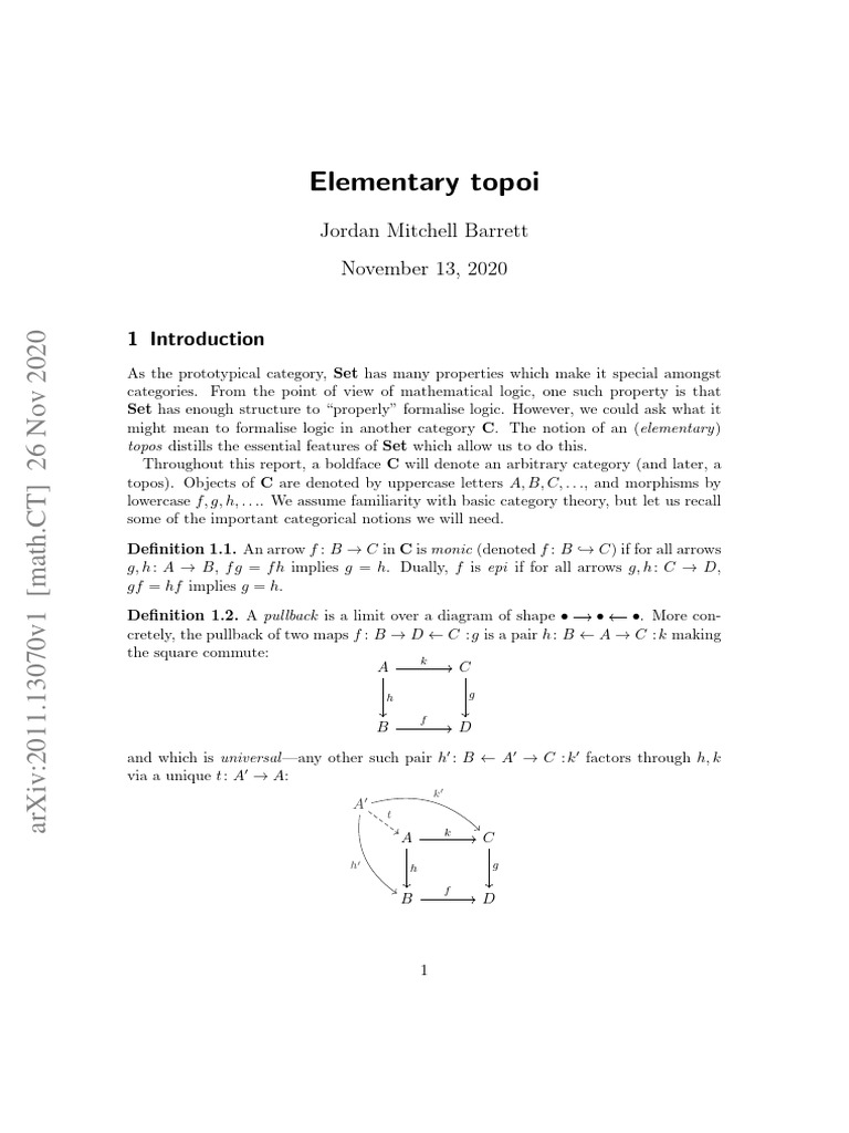 Elementary Topos and Set Theory | PDF | Category Theory | Interpretation (Logic)