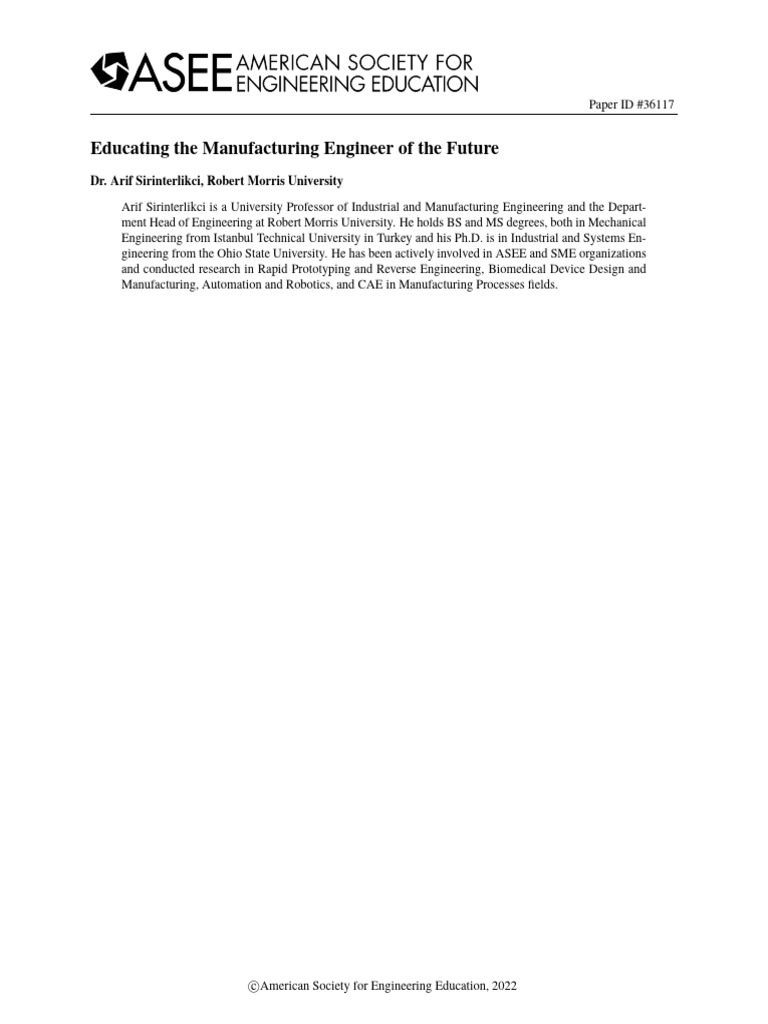 Educating The Manufacturing Engineer of The Future | PDF | Engineer ...