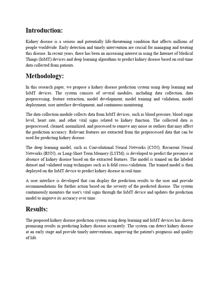 Kidney Disease Research Paper | PDF | Deep Learning | Monitoring (Medicine)