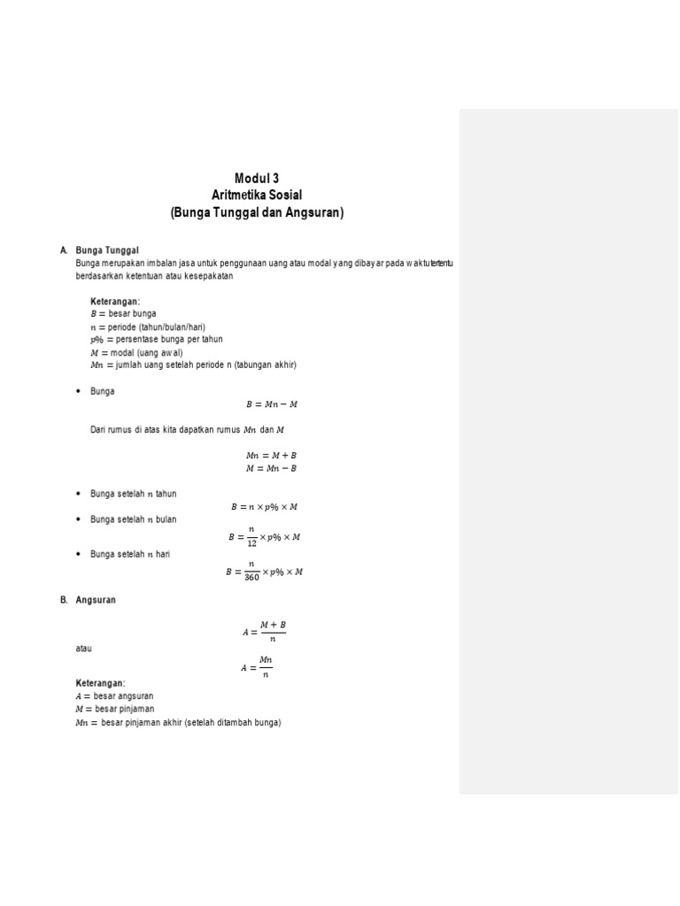 Rumus Bunga Tunggal dan Angsuran Kelas 7 | PDF