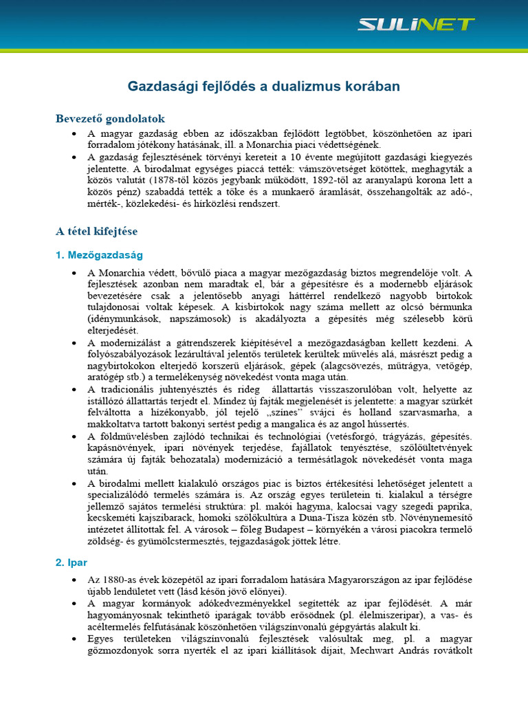 Gazdasagi Fejlodes A Dualizmus Koraban | PDF
