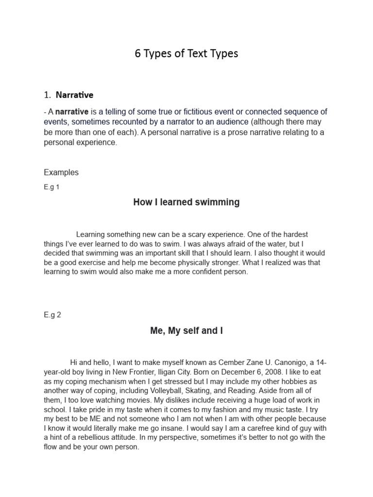 6 Types of Text Types | PDF | Information | Narrative
