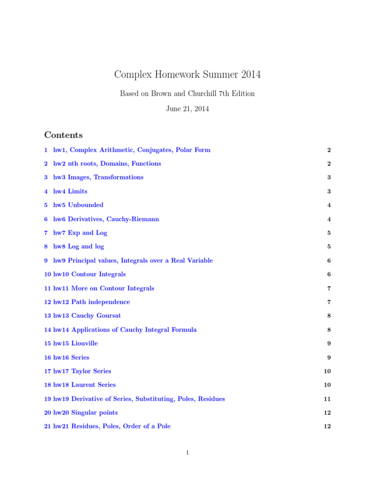 Homework | PDF | Complex Number | Integral