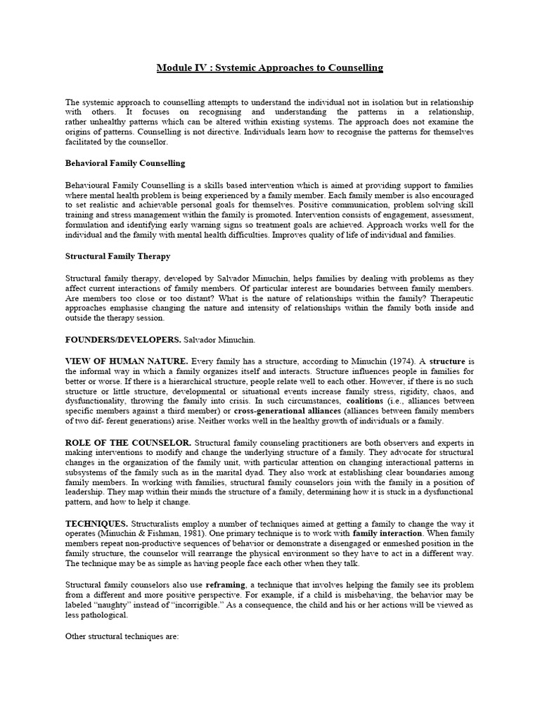 Systemic Family Therapy Techniques | PDF | Psychotherapy | Family Therapy