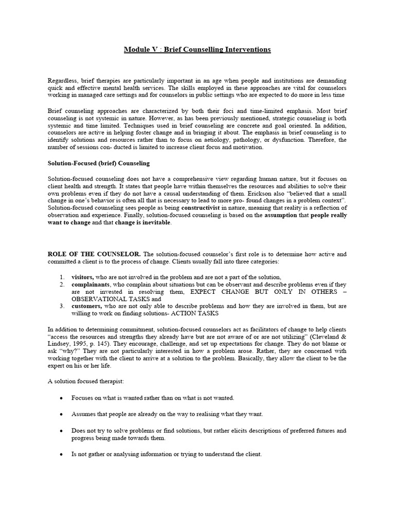 Module V - Brief Counselling Interventions | PDF | Psychotherapy ...