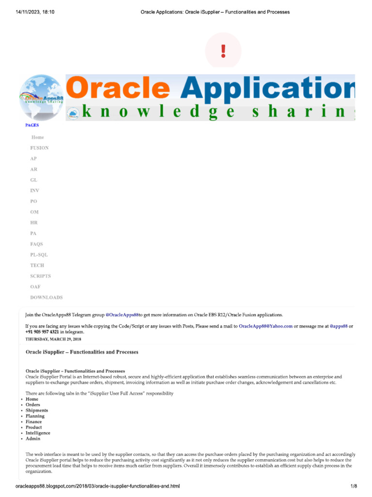 Oracle ISupplier Portal Process Flow | PDF