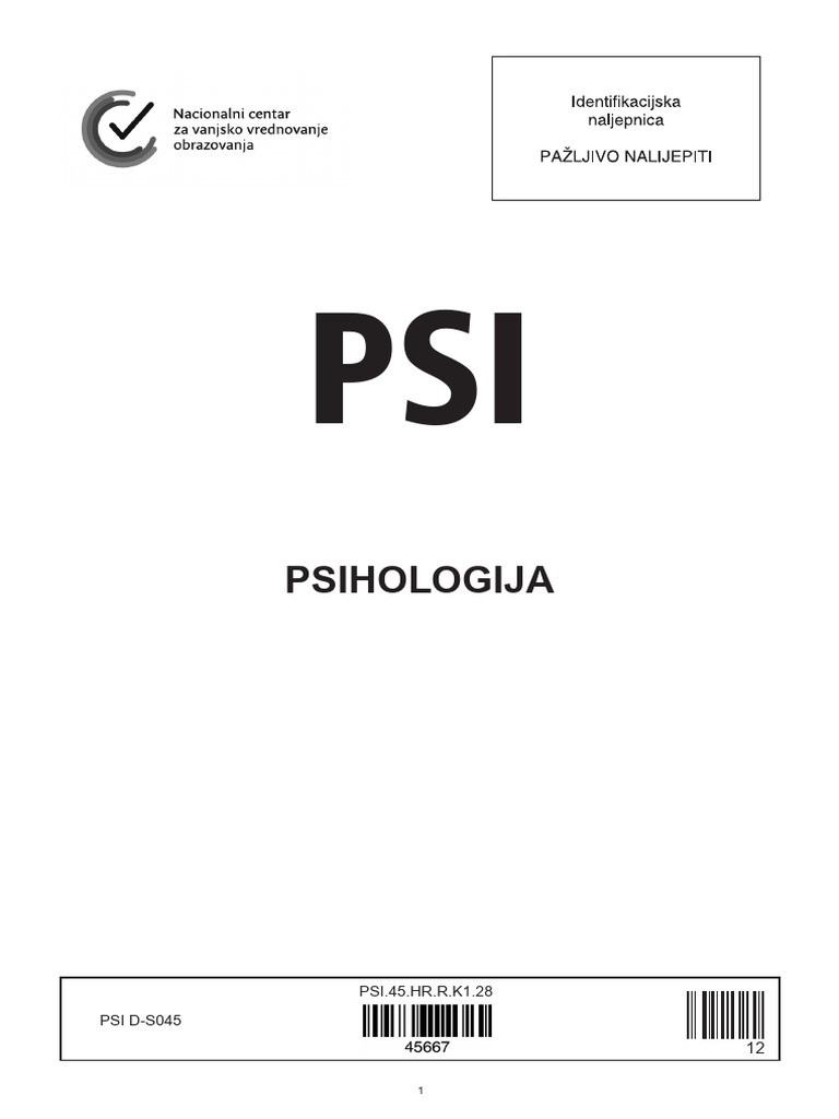 Psihologija: PSI D-S045 PSI.45.HR.R.K1.28 | PDF