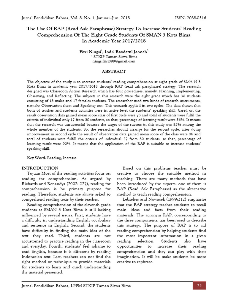 RAP Strategy Boosts Reading Skills | PDF | Reading Comprehension | Learning