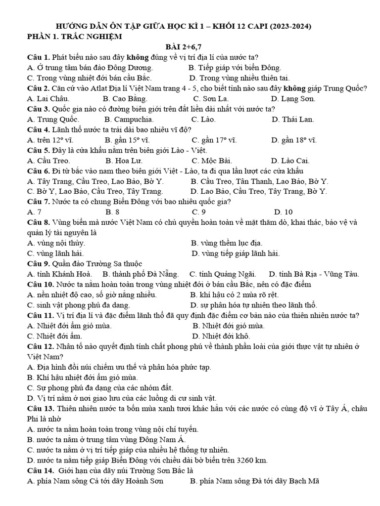 HS- HƯỚNG DẪN ÔT GK1 - 12CAPI 2324 | PDF