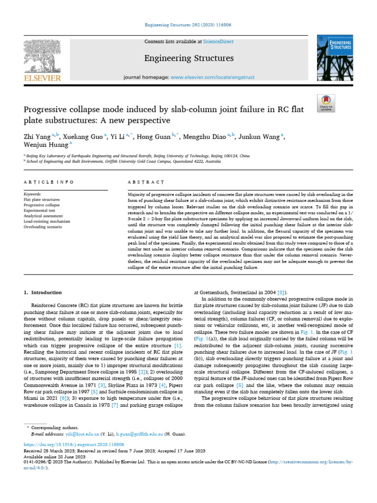 Progressive Collapse Mode Induced by Slab Column Joint Fail - 2023 ...