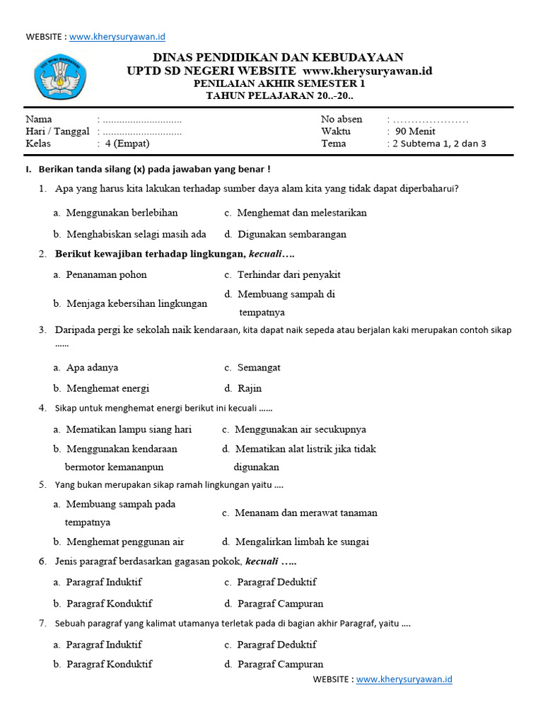 SOAL & Jawaban PAS KLS 4 TEMA 2 Ver.1 - WEBSITE WWW - Kherysuryawan.id | PDF