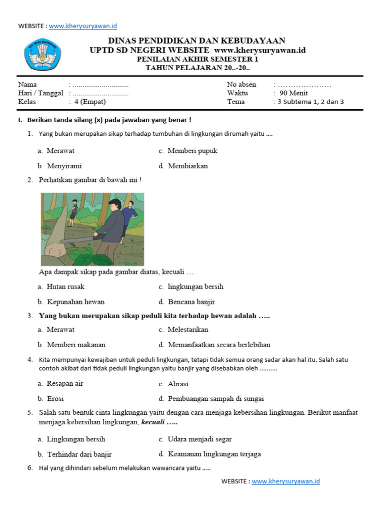 SOAL & Jawaban PAS KLS 4 TEMA 3 Ver. 1 - WEBSITE WWW - Kherysuryawan.id | PDF | Griya & Taman
