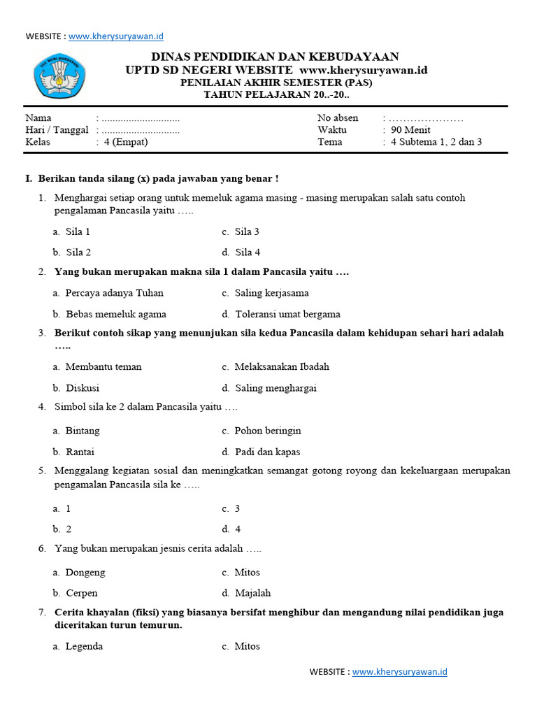 SOAL & Jawaban PAS KLS 4 TEMA 4 Ver. 1 - WEBSITE WWW - Kherysuryawan.id | PDF | Perjalanan ...