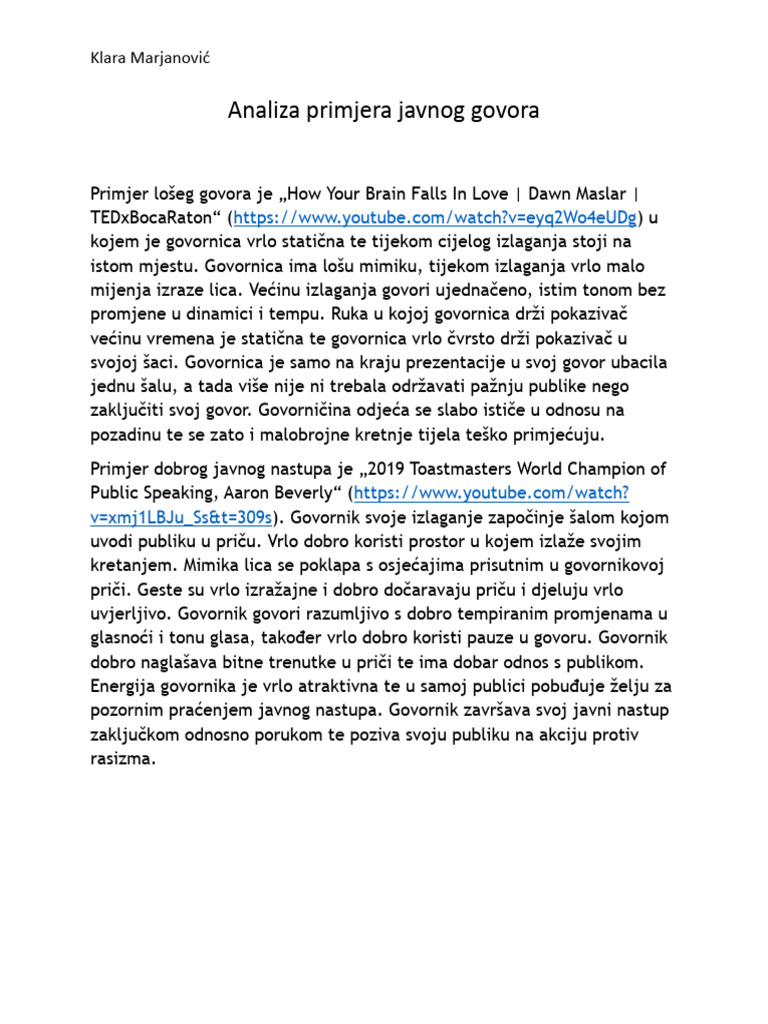 Analiza Primjera Javnog Govora | PDF