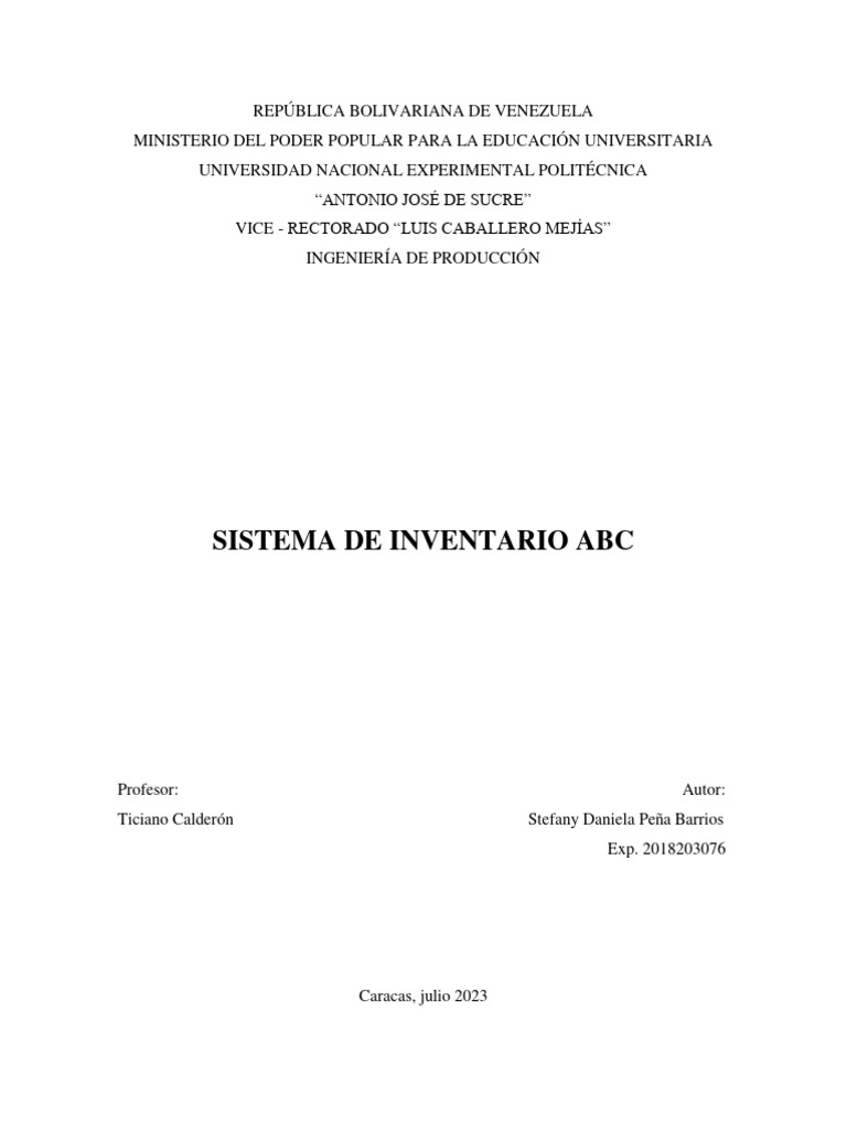 Taller Sistema de Inv ABC. Stefany Daniela Peña Barrios | PDF ...