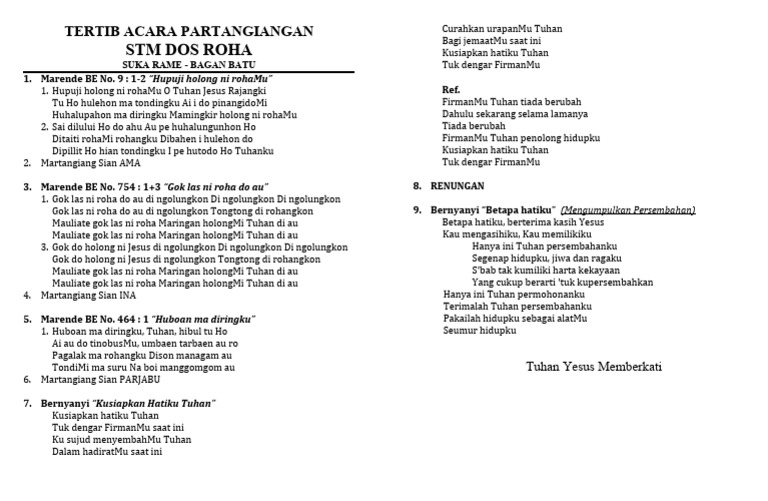 Acara Ibadah Partangiangan STM Dos Roha Suka Rame | PDF | Seni & Disiplin Bahasa