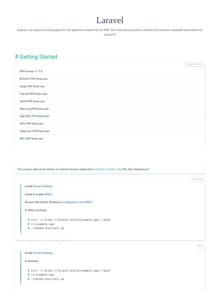 Laravel Cheat Sheet & Quick Reference | PDF | Php | Password