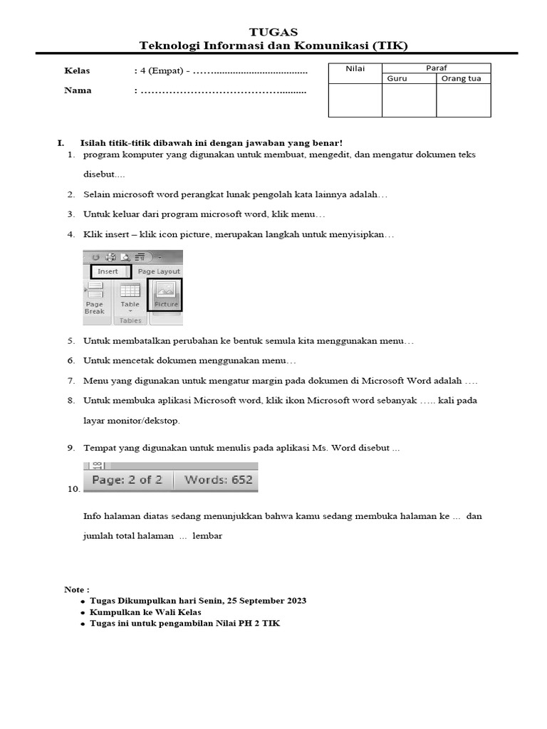 TUgas PH 2 TIK Kelas 4 Th. 2023-2024 | PDF