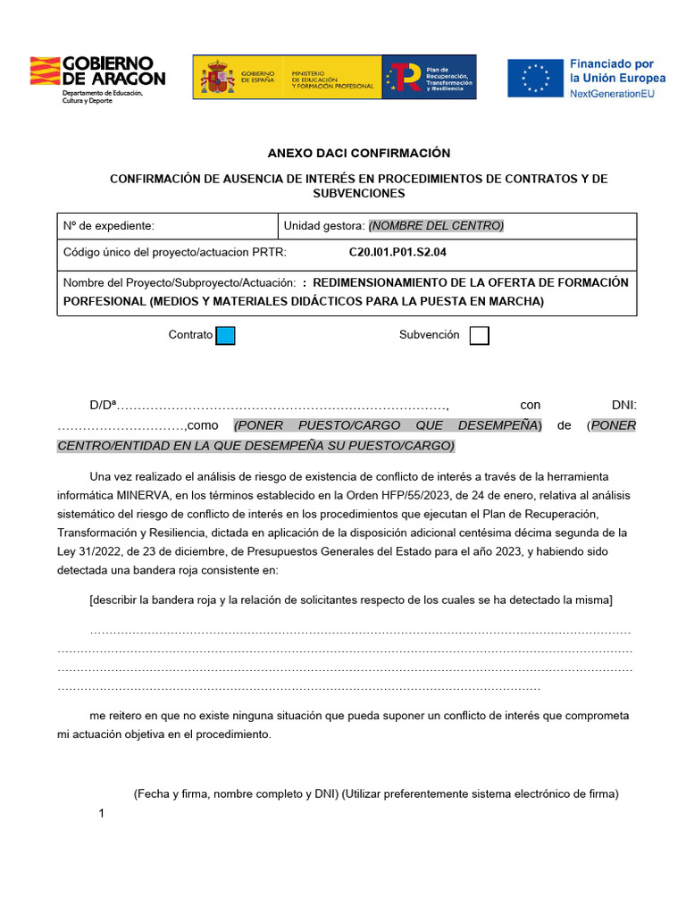 Anexo DACI CONFIRMACIÓN | PDF