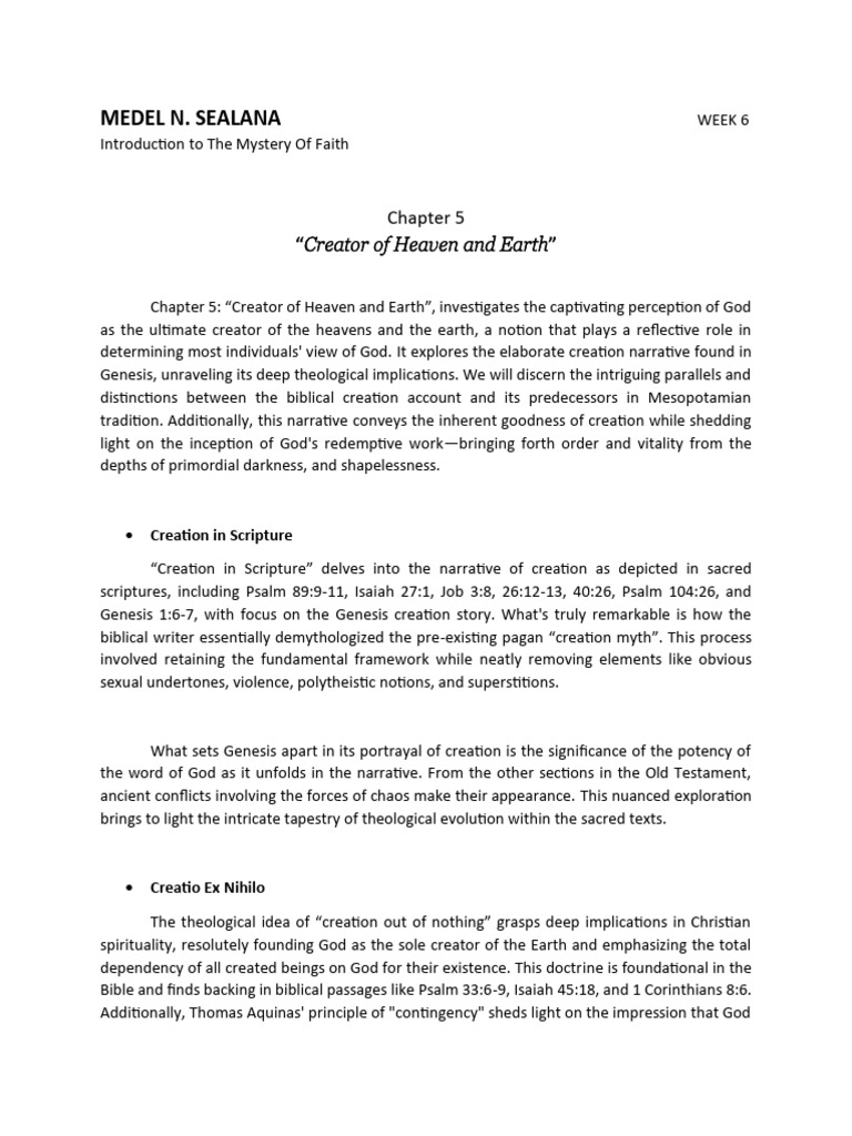 Chapter 5 Book Report and Reflection | PDF | Genesis Creation Narrative ...