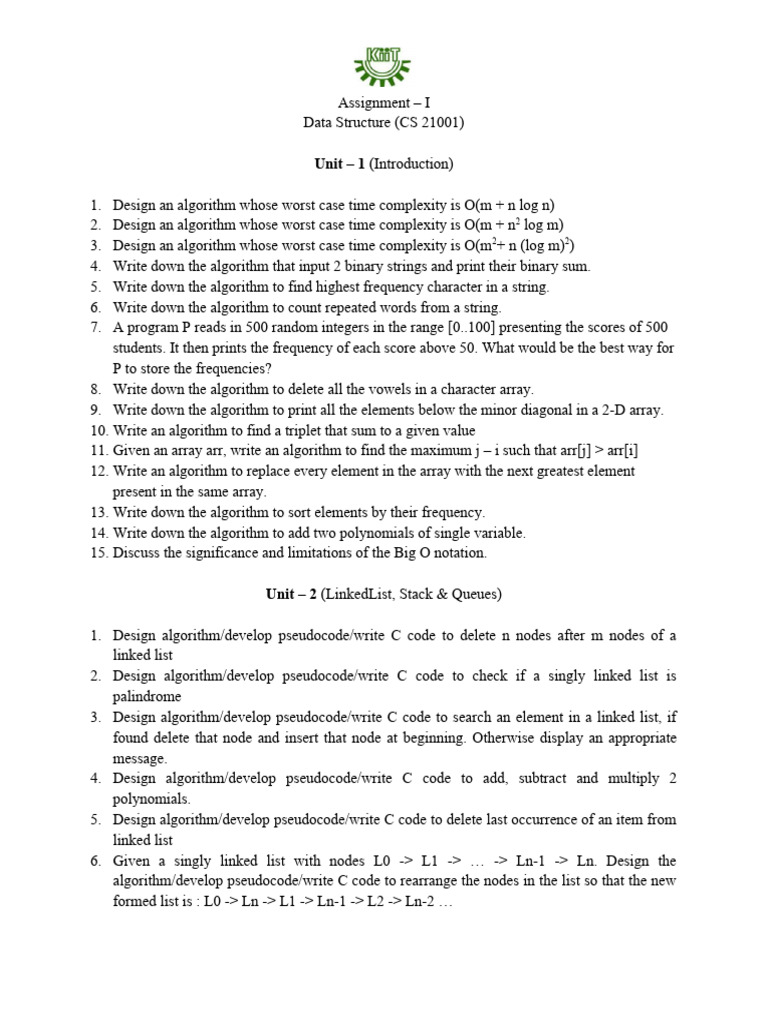 Assignment I | PDF | Time Complexity | Queue (Abstract Data Type)