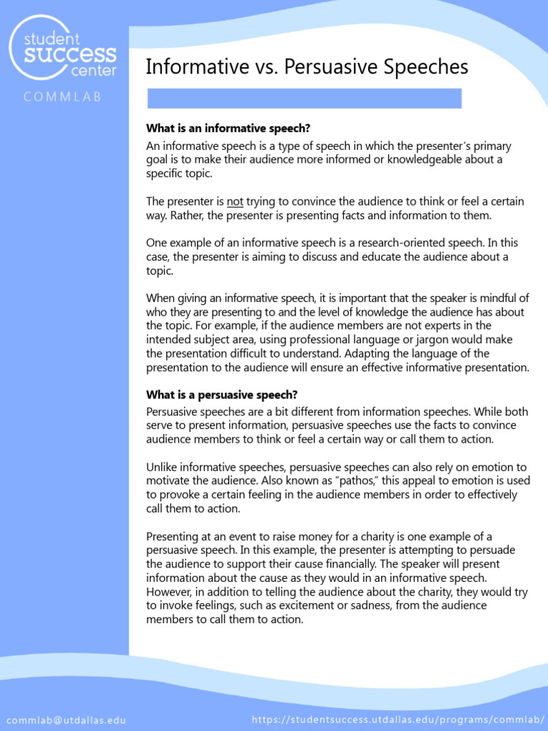 Informative vs. Persuasive Speeches Handout Edited | Download Free PDF ...