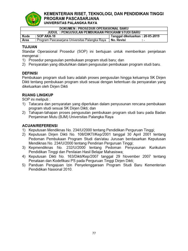 Sop Pengusulan Pembukaan Prodi Baru Sop Aka 18 Pdf
