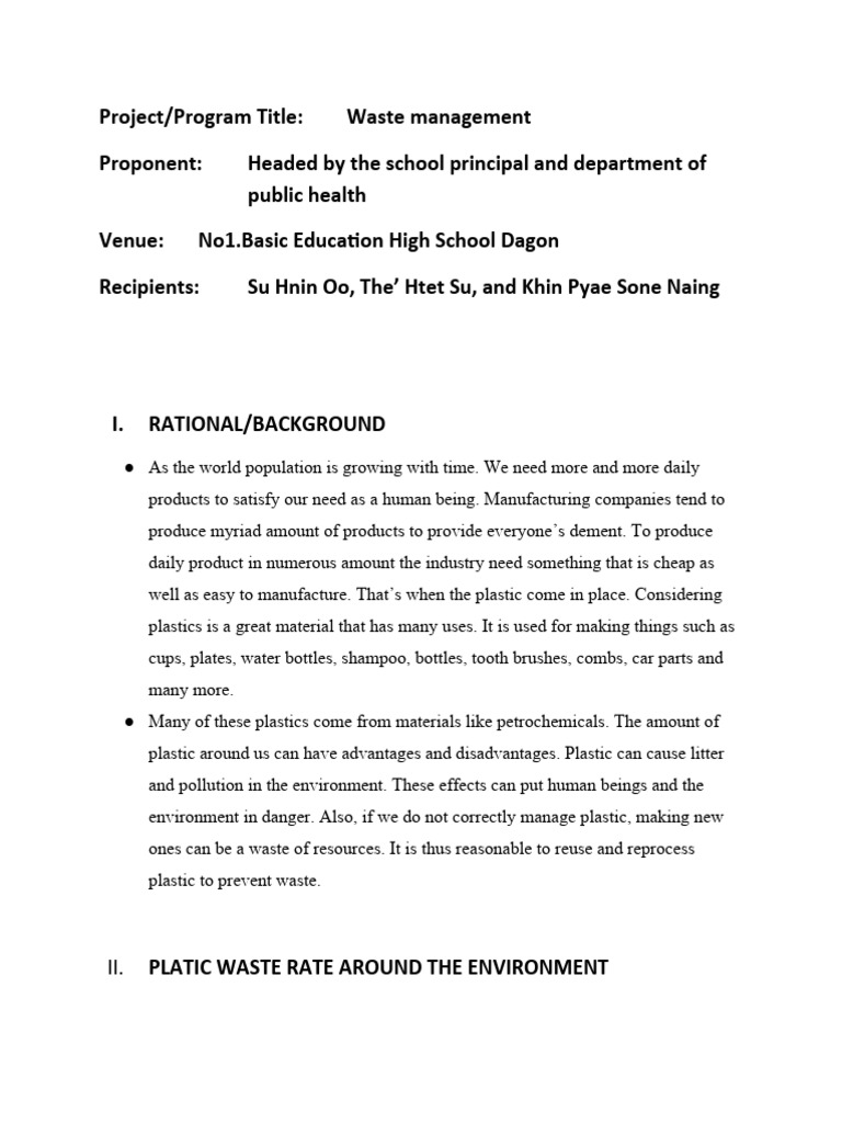 Project: Waste Management | PDF | Recycling | Plastic