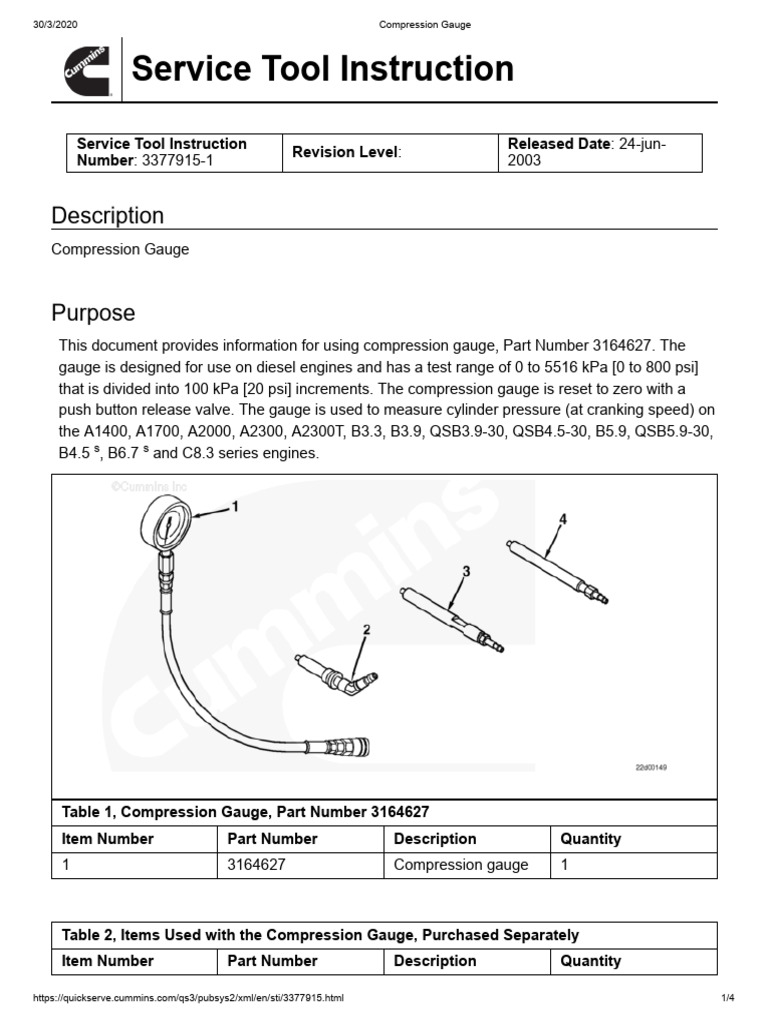 Compression Gauge Usage Instructions | PDF | Fuel Injection | Engines
