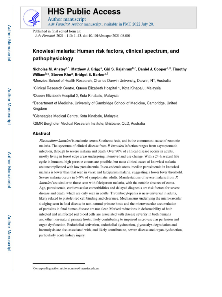 P Knowlesi - Nicholas Et Al - 2021 | PDF | Malaria | Plasmodium