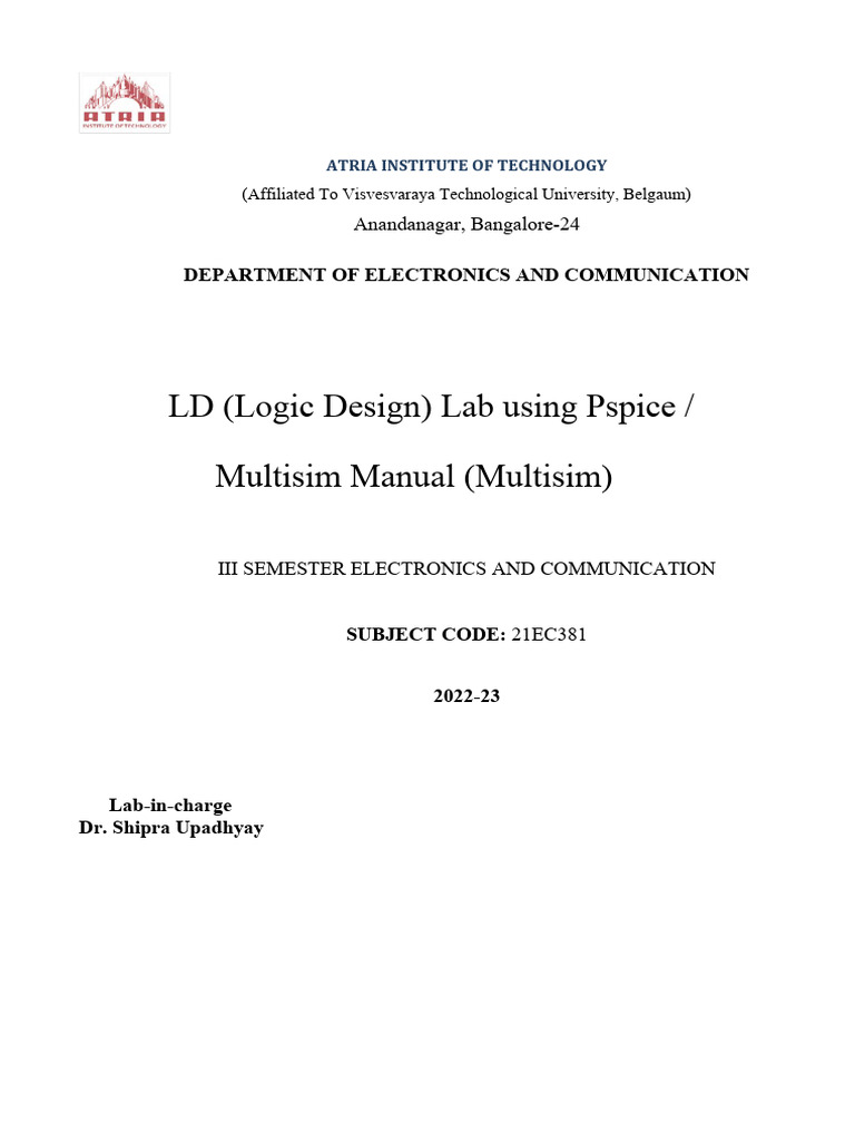 Logic Design Lab Manual using Multisim | PDF | Integrated Circuit | Cmos