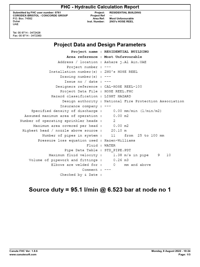 Hydraulic Calculation For Hose Reel by Software | PDF | Fire Sprinkler ...