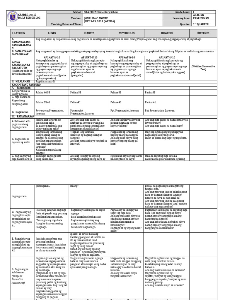 DLL Araling Panlipunan 1 q1 w6 | PDF