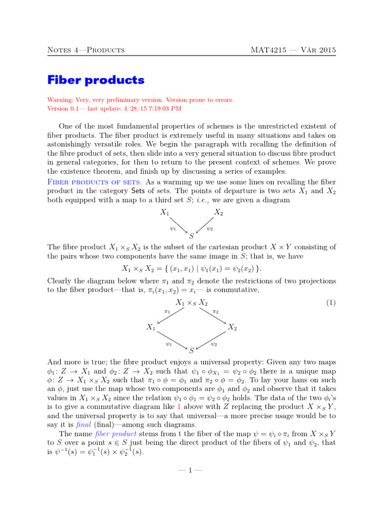 Fiber Product in Algebric Geometry | PDF | Field (Mathematics) | Ring ...