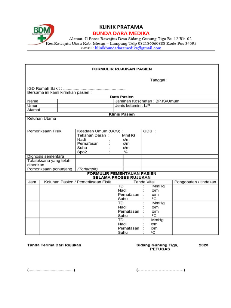 FORMULIR MONITORING PASIEN SELAMA PROSES RUJUKAN TERBARU 2023 | PDF