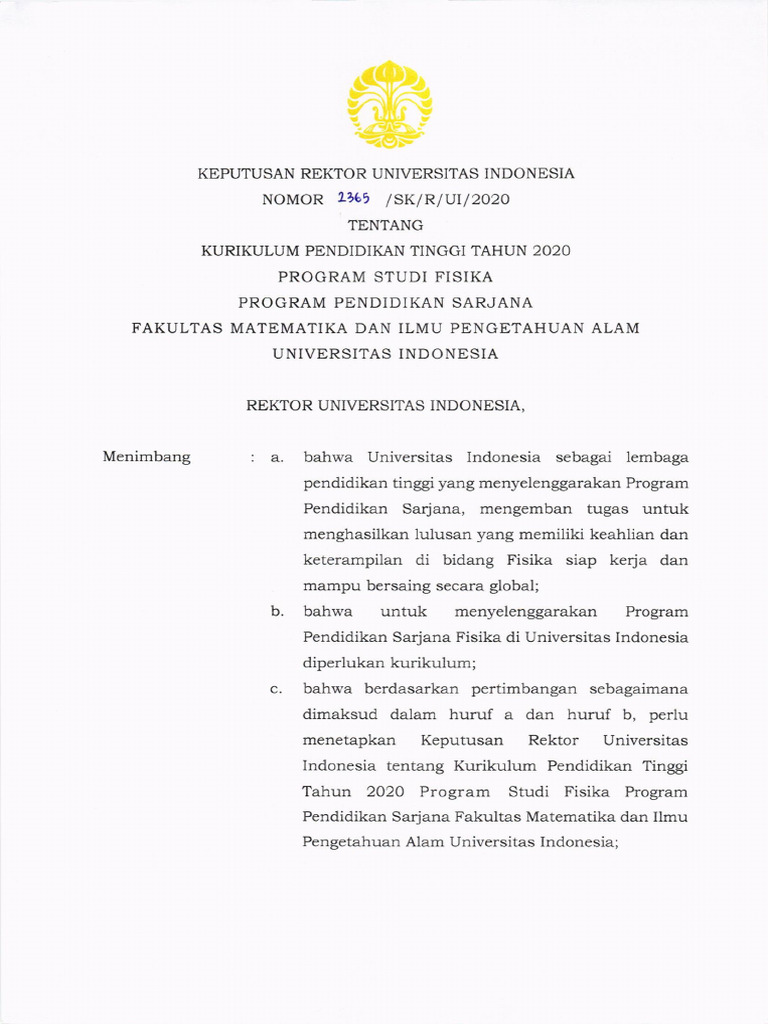 Lampiran 11 SK Rektor Kurikulum S1 Fisika 2020 | PDF