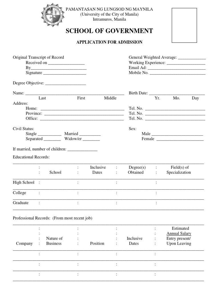 Application Form School of Government | PDF