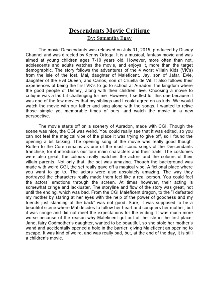 Descendants Movie Critique | PDF