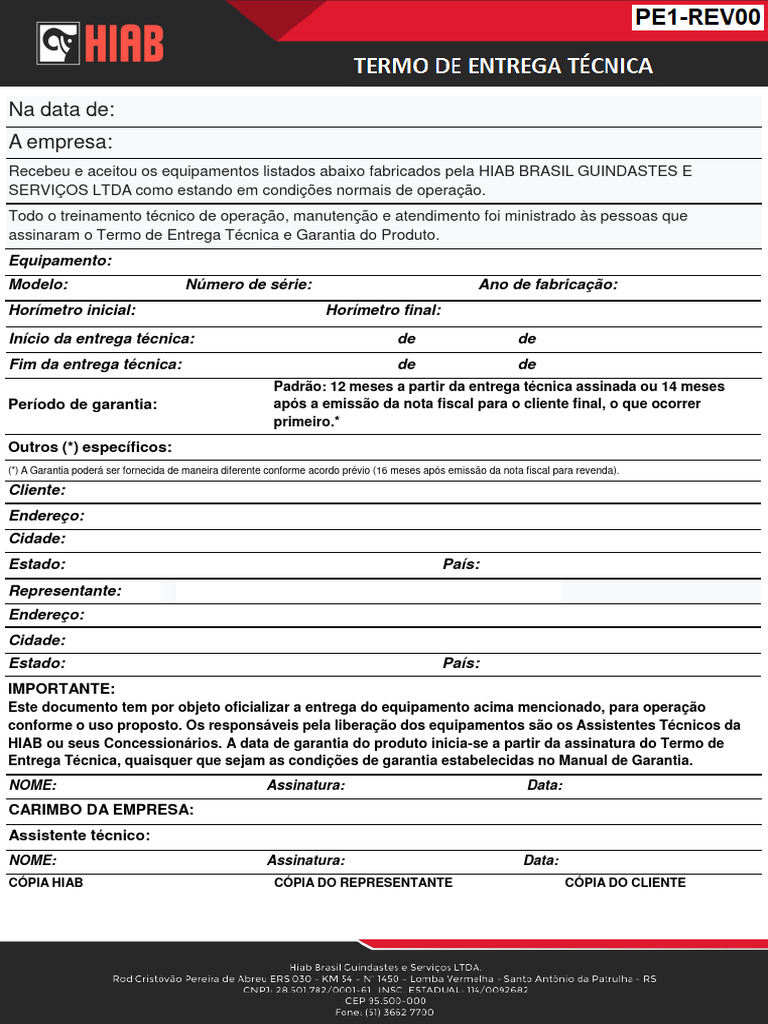 PE1-REV00 - TERMO DE ENTREGA TÉCNICA | PDF