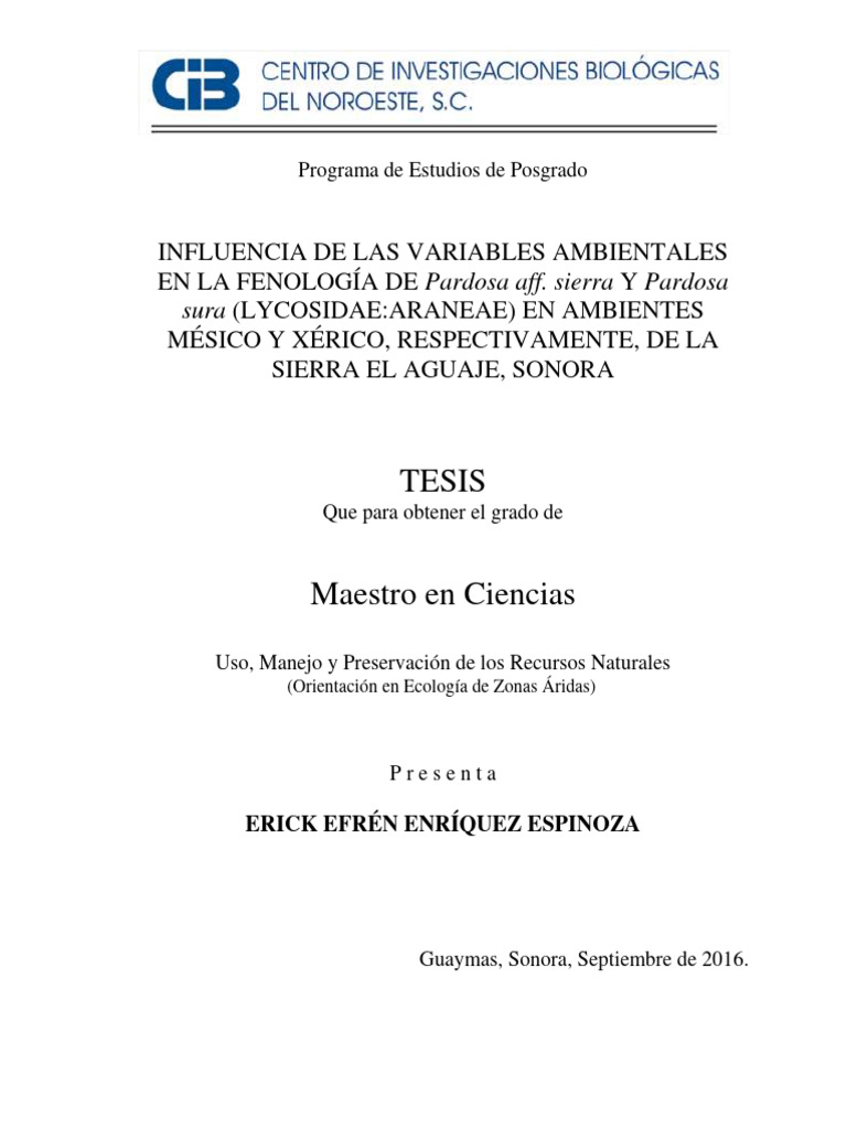 Fenología de Pardosa en Ambientes Mésico y Xérico | PDF | Entorno ...