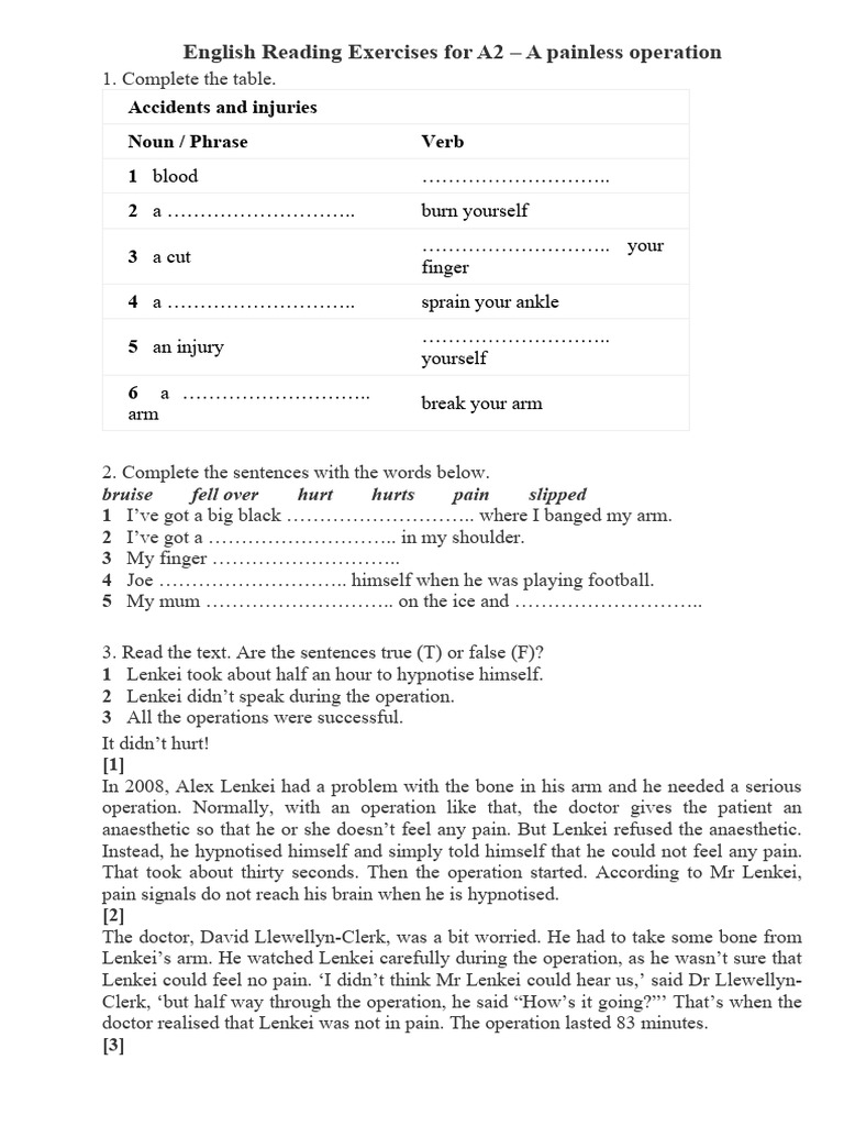 English Reading Exercises for A2 | PDF | Phrase | Ellipsis