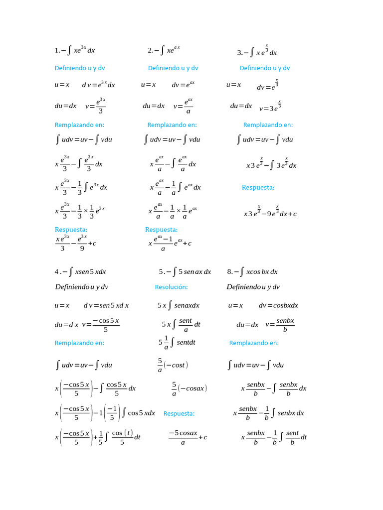 Integrales por Partes: Ejemplos Resueltos | PDF | Métodos y materiales ...