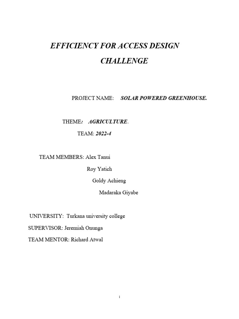 Efficiency For Access Design Challenge Pdf Agriculture