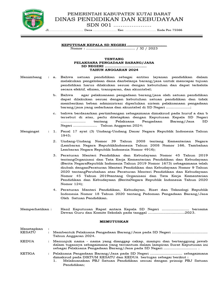 SK PBJ Tahun 2024 | PDF