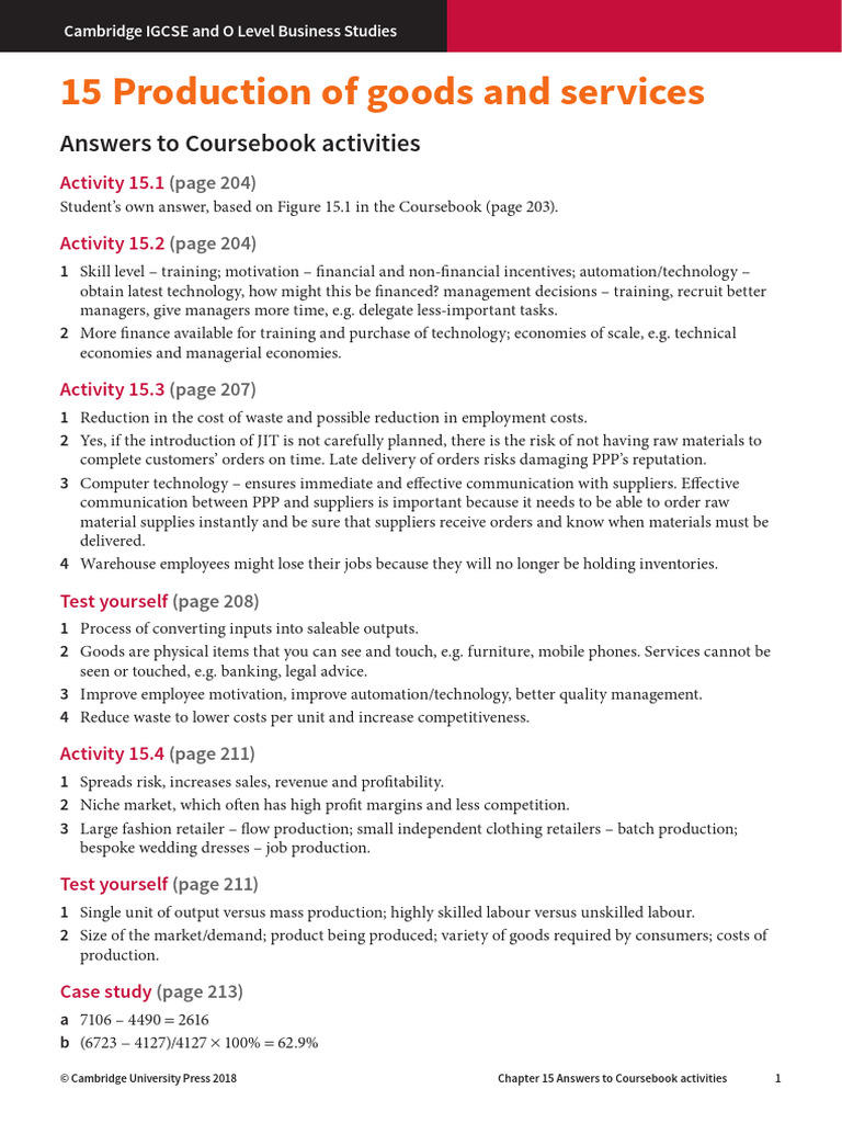 IGCSE-OL - Bus - CH - 15 - Answers To CB Activities | PDF | Inventory ...