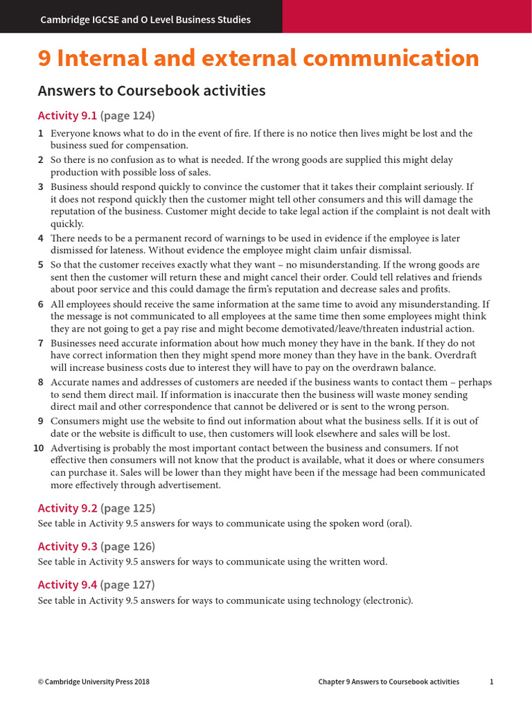IGCSE-OL - Bus - CH - 9 - Answers To CB Activities | PDF | Direct ...