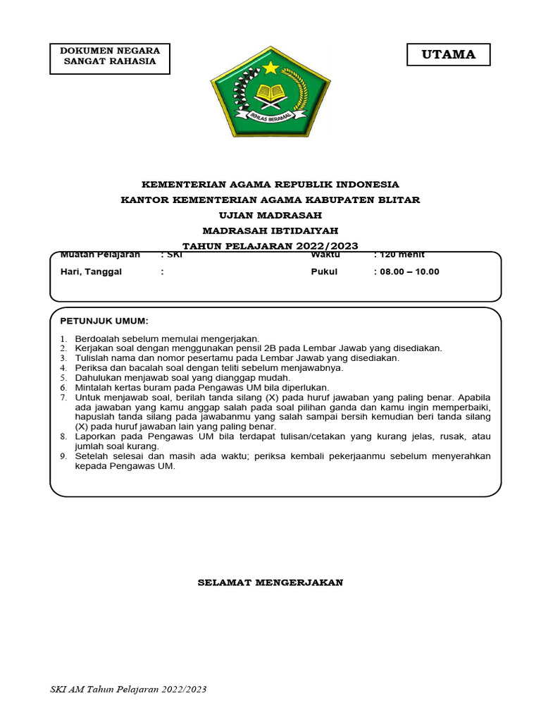 Soal Ski 2022-2023 | PDF