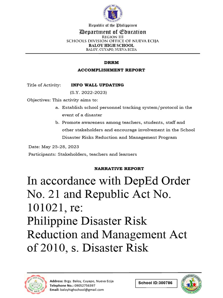 DRRM Accomplishment Report | PDF | Emergency Management | Disaster Risk ...